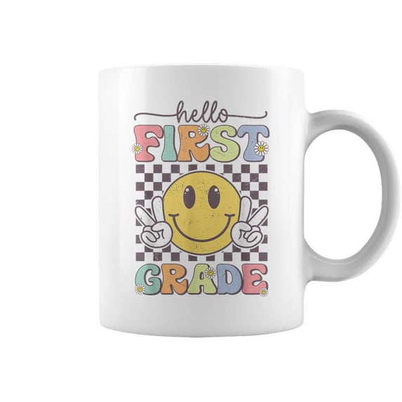 1St Grade Team Back To School Hello First Grade Smile Face Coffee Mugs ...