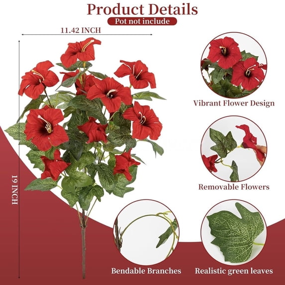 1Stem 7 Fork Vivid Artificial Morning Glory Flower Lifelike Faux Floral ...