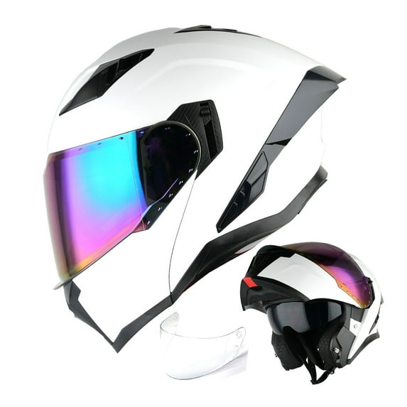 1Storm Motorcycle Modular Flip up Dual Visor Helmet Street Bike Sun Shield Full Face KT928 ...