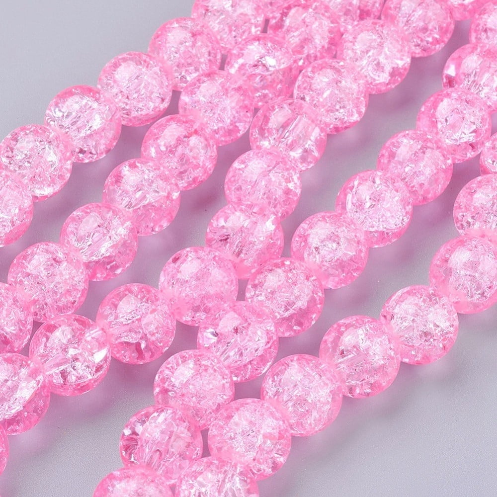 1Strand 1Strand Hot Pink Transparent Crackle Glass Round Beads Strands ...