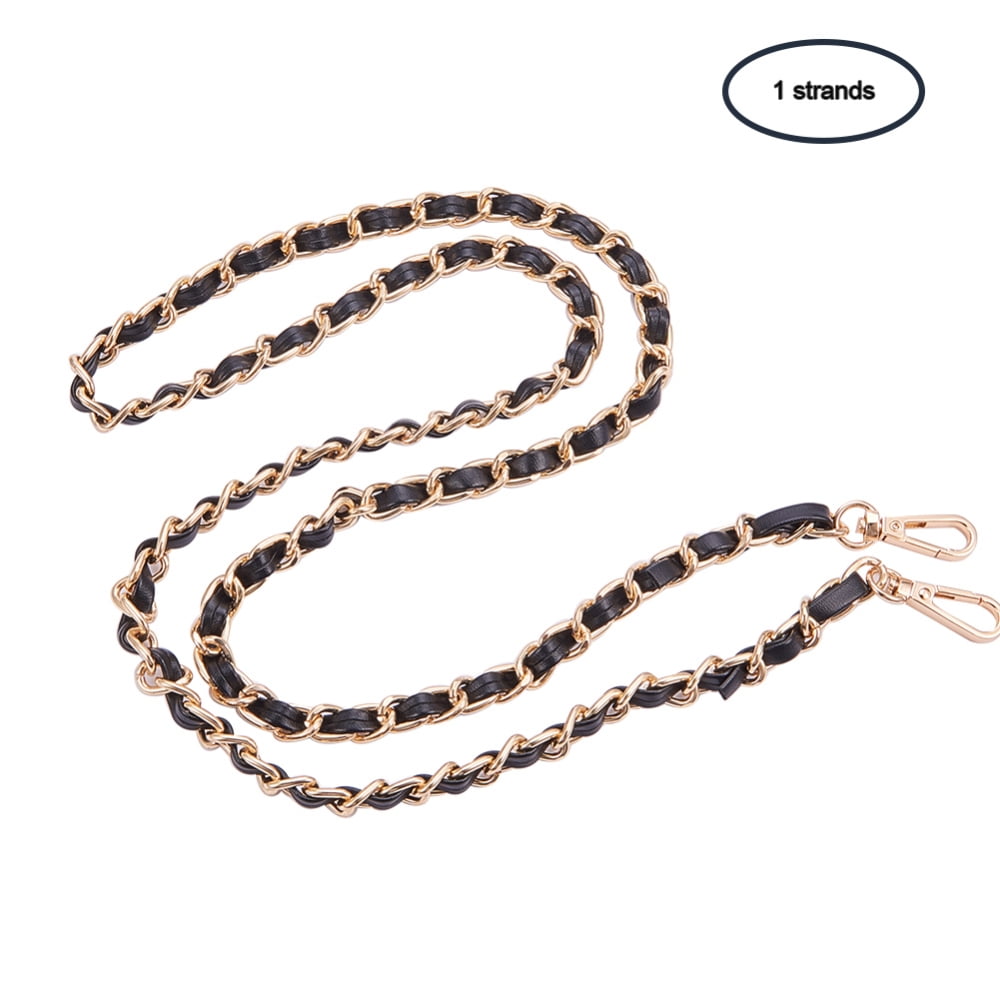 1Strand Bag Strap Chains Iron Curb Link Chains with PU Leather and Swivel Lobster Claw Clasps ...