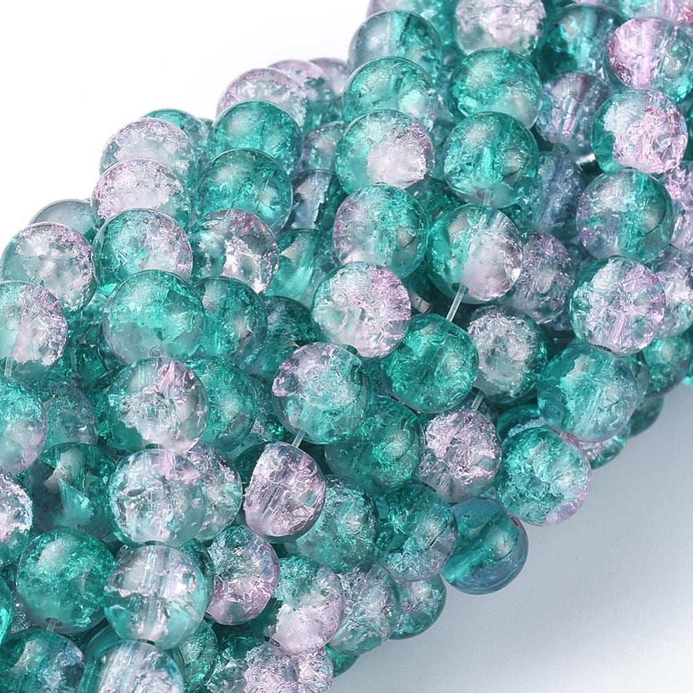 1Strand Crackle Glass Beads Strands Round Dark Cyan 8mm Hole: 1.3~1.6mm ...