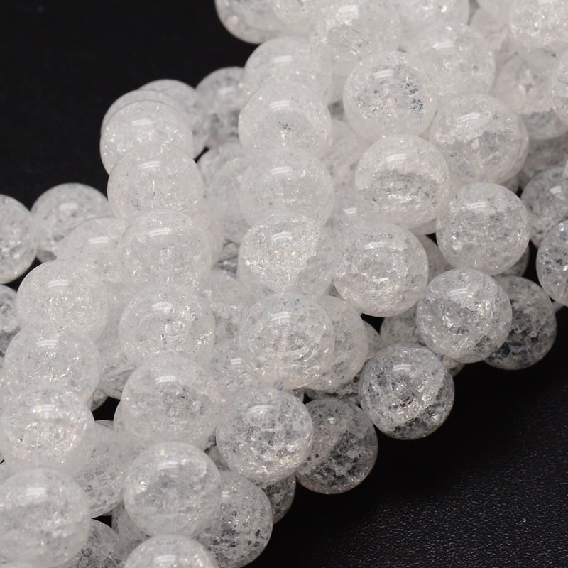 1Strand Crackle Glass Round Beads Strands White 6mm Hole: 1mm about ...