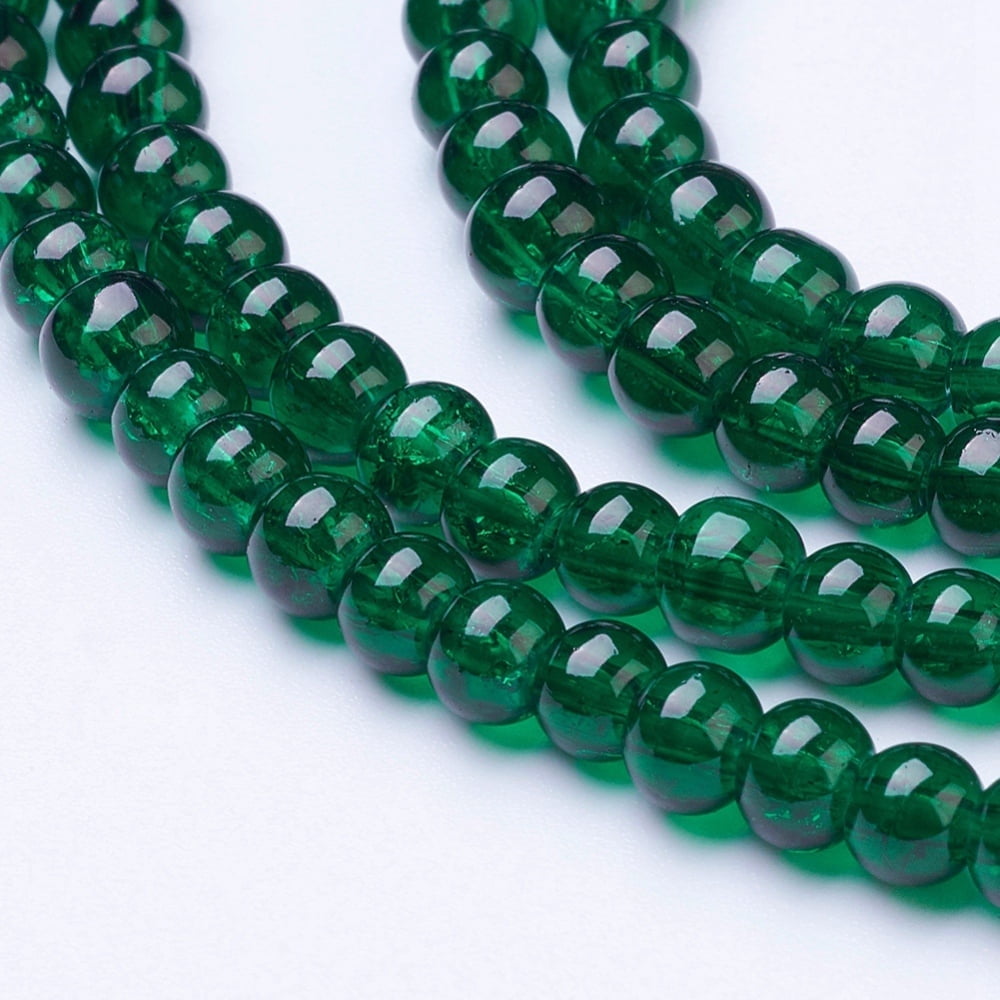 1Strand Dark Green Transparent Crackle Glass Round Beads Strands 4mm ...