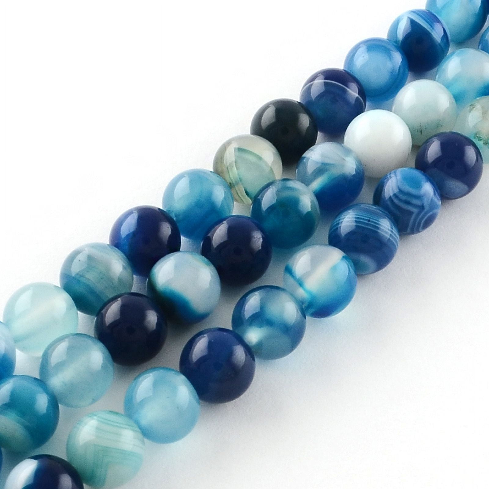 1Strand Dyed Natural Striped Agate/Banded Agate Round Bead Strands ...