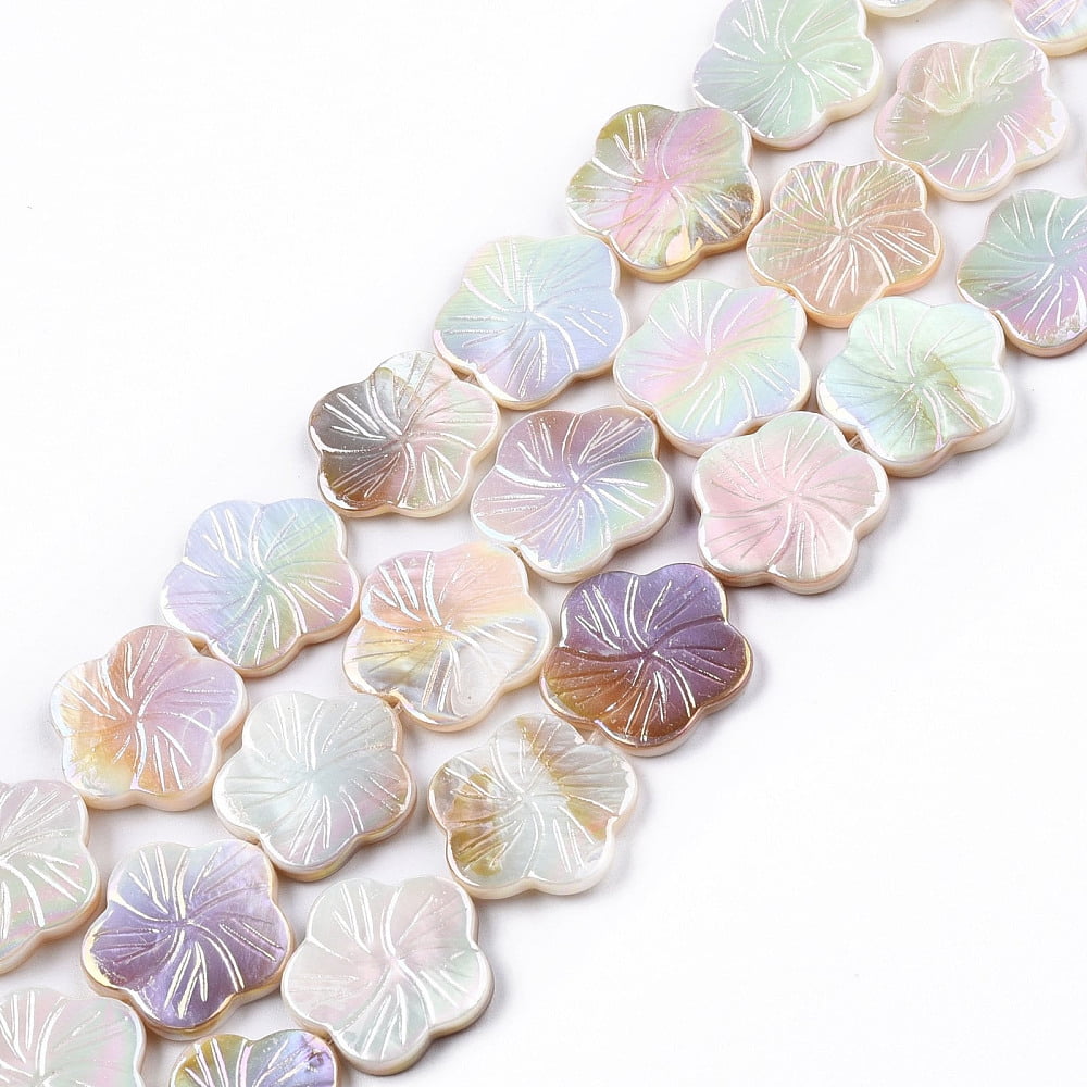 1Strand Electroplated Natural Freshwater Shell Beads Strands Flower ...
