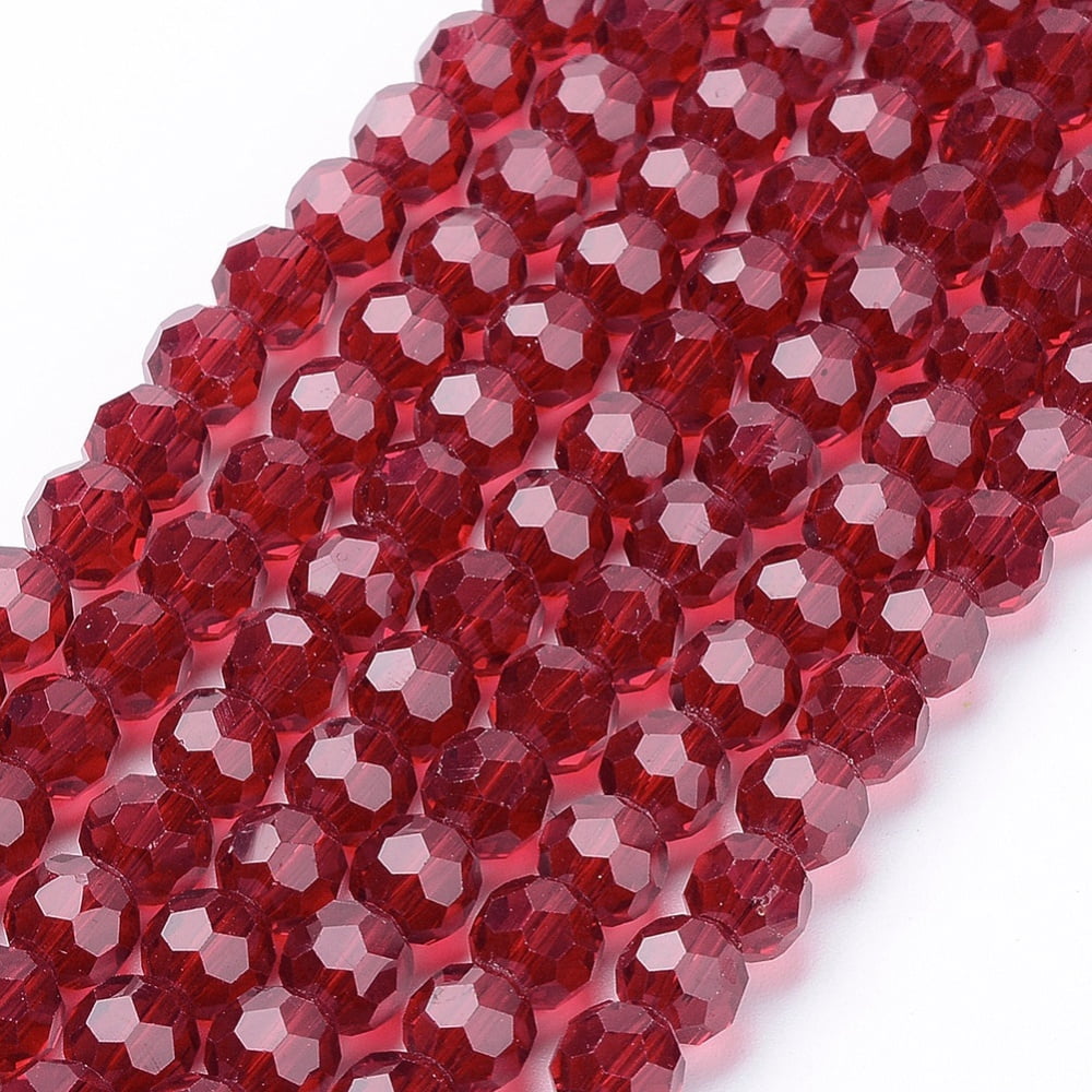 1Strand Faceted(32 Facets) Glass Round Beads Strands Dark Red 6mm Hole ...
