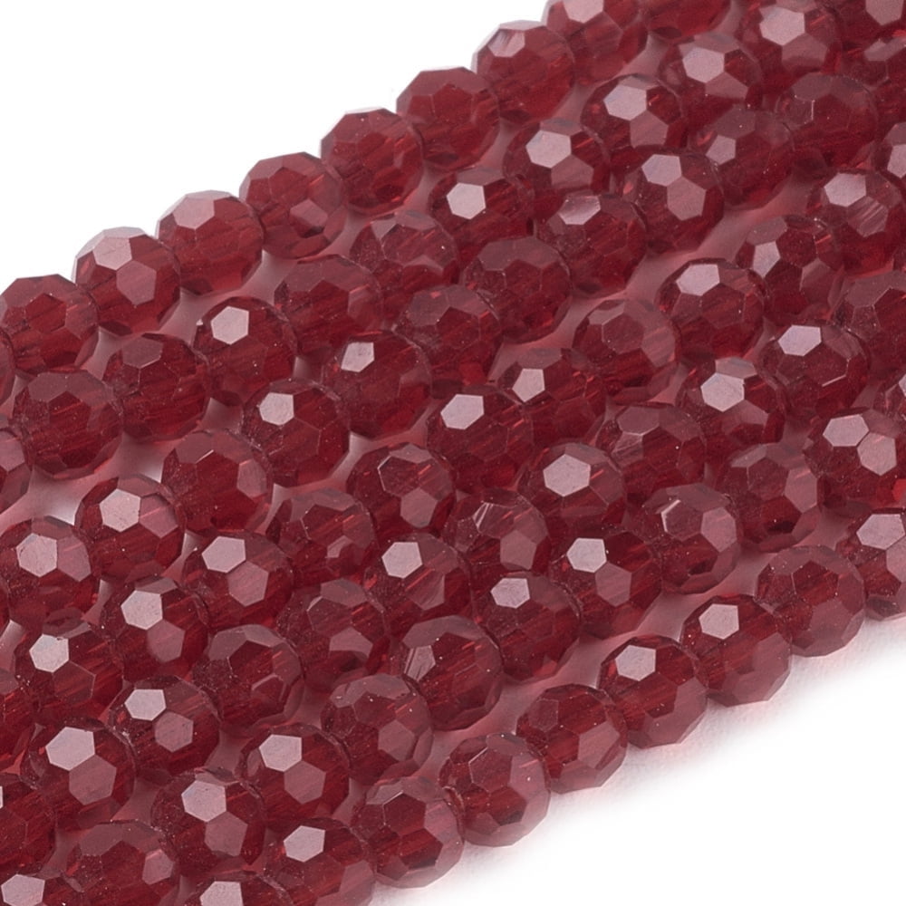 1Strand Faceted(32 Facets) Round Glass Beads Strands Dark Red 4mm Hole ...