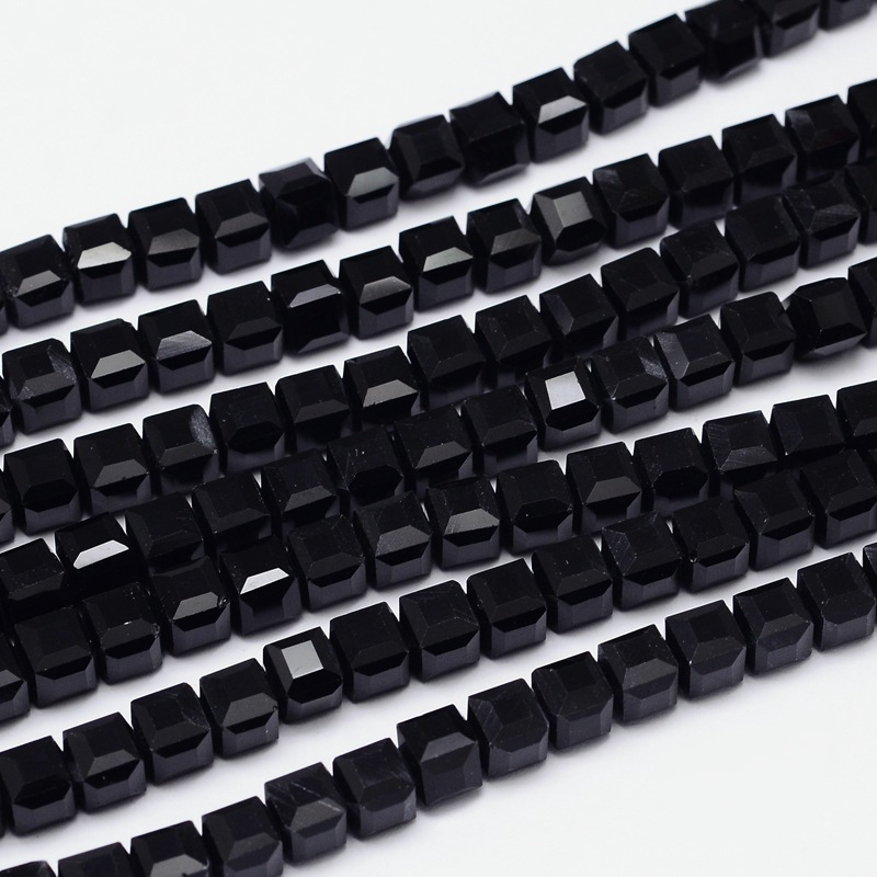 1Strand Faceted Cube Glass Bead Strands Black 5.5x5.5x5.5mm Hole: 1mm ...