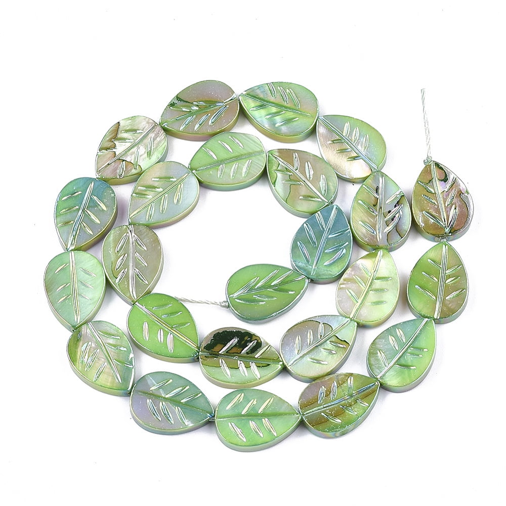 1Strand Freshwater Shell Beads Strands AB Color Plated Dyed Leaf Lime ...