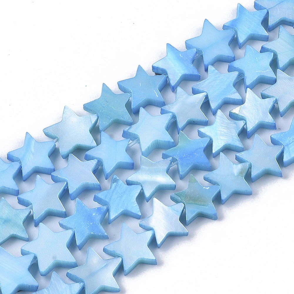 1Strand Freshwater Shell Beads Strands Dyed Star Deep Sky Blue 9~10.5x9 ...