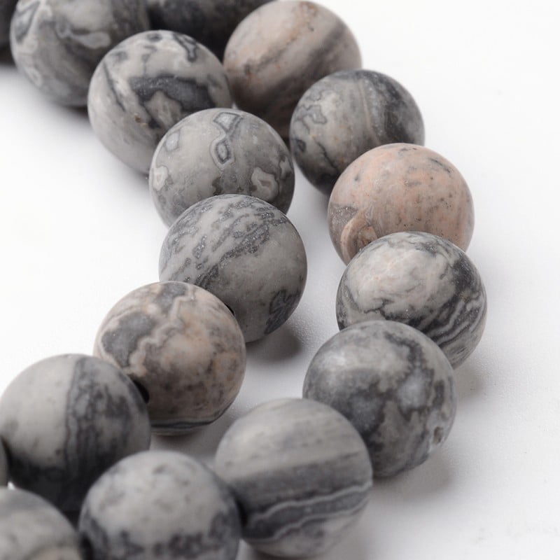 1Strand Frosted Round Natural Map Stone/Picasso Stone/Picasso Jasper ...
