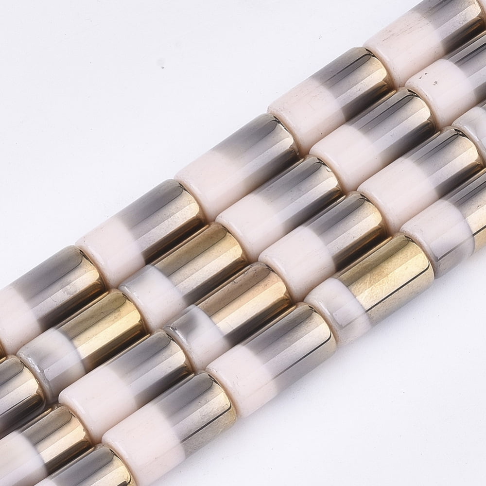 1Strand Half Electroplate Opaque Glass Beads Strands Column Misty Rose ...