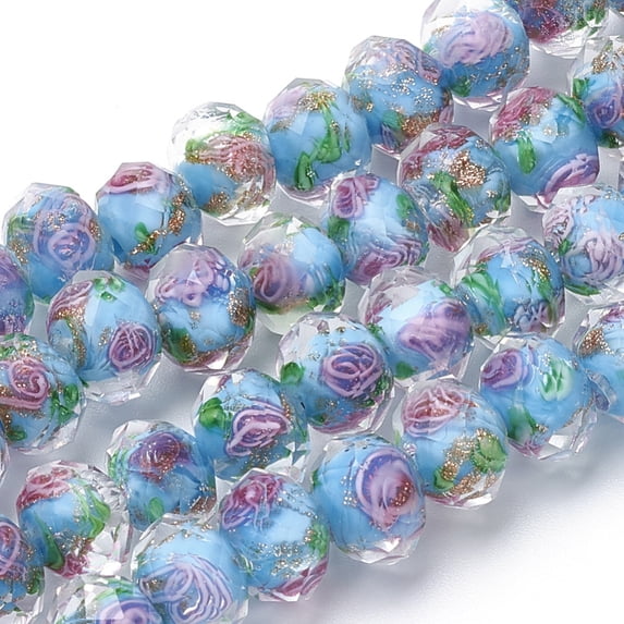 1Strand Handmade Gold Sand Lampwork Beads Strands Inner Flower Faceted ...
