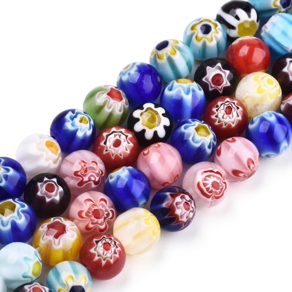 1Strand Handmade Millefiori Glass Round Bead Strands Mixed Color 6mm ...