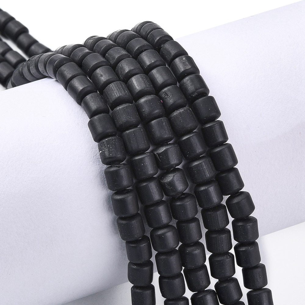 1Strand Handmade Polymer Clay Bead Strands Column Black 6.5x6mm Hole: 1 ...