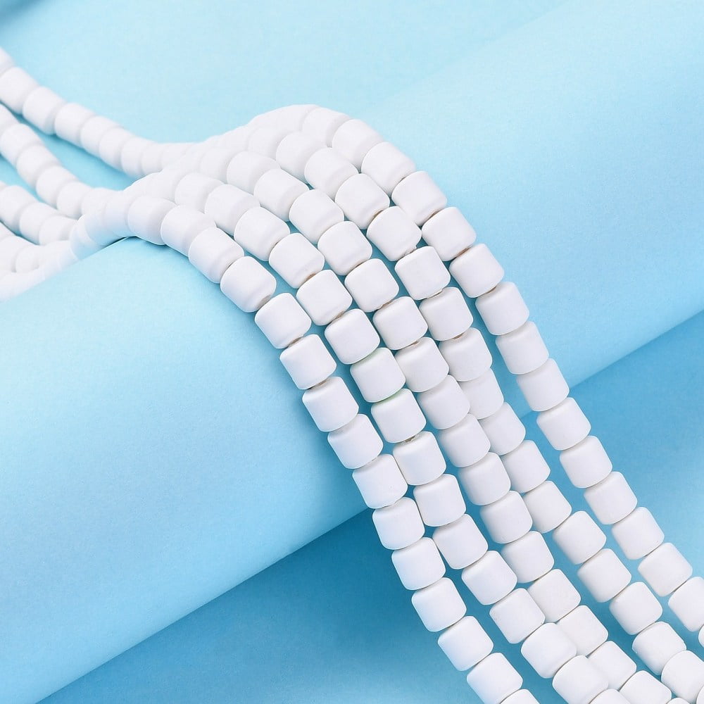 1Strand Handmade Polymer Clay Bead Strands Column White 6.5x6mm Hole: 1 ...