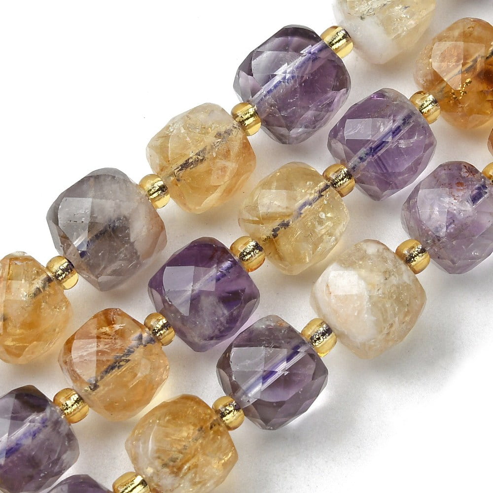 1Strand Natural Amethyst Beads Strands with Seed Beads Faceted Cube 8 ...