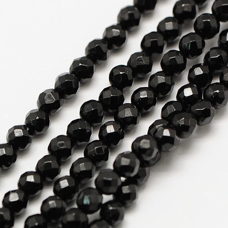 1Strand Natural Black Strands Faceted Round Spinel Bead 3mm Hole: 0.8mm ...