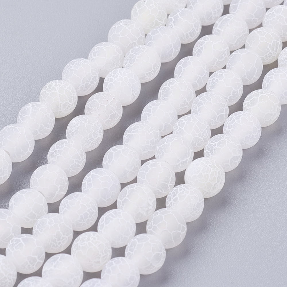 1Strand Natural Crackle Agate Beads Strands Dyed Round Grade A White ...