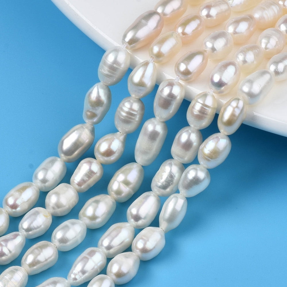 1Strand Natural Cultured Freshwater Pearl Beads Strands Rice Seashell Color 7.5~10.5x5~6mm Hole ...