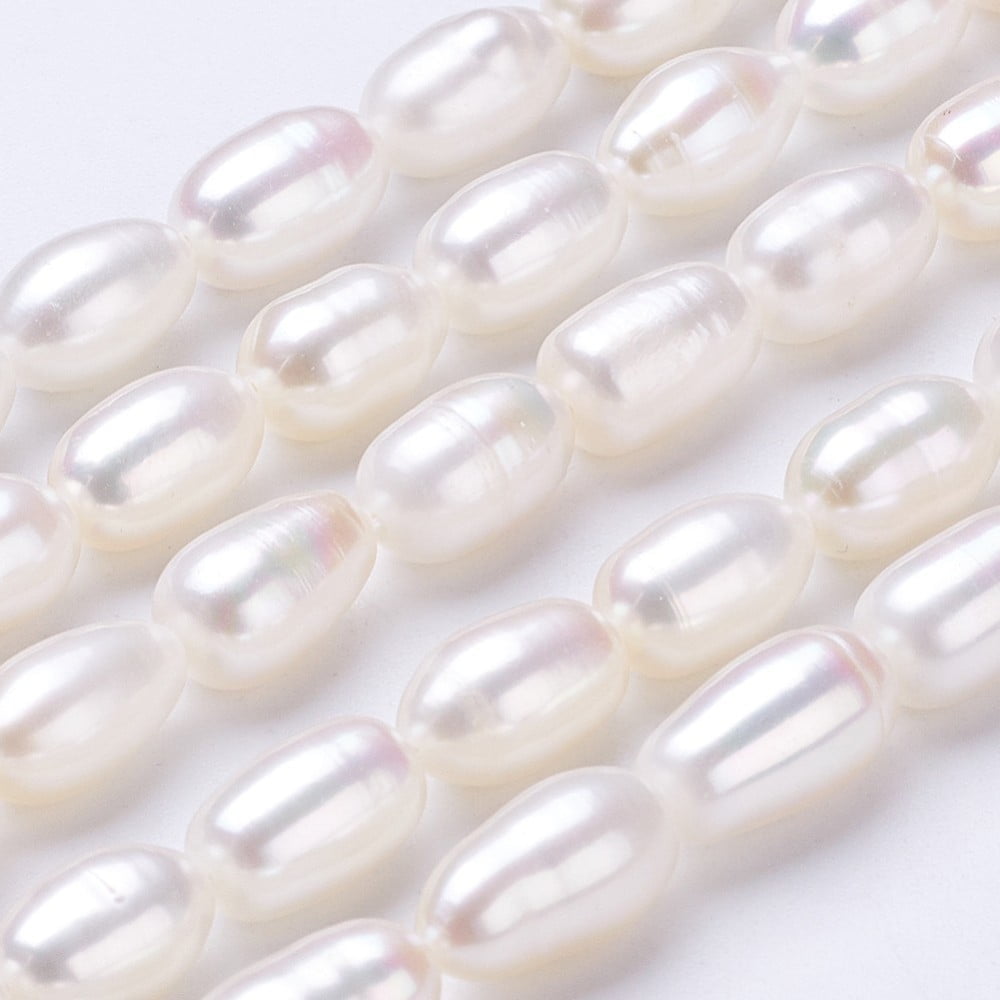 1Strand Natural Cultured Freshwater Pearl Beads Strands Rice Seashell ...