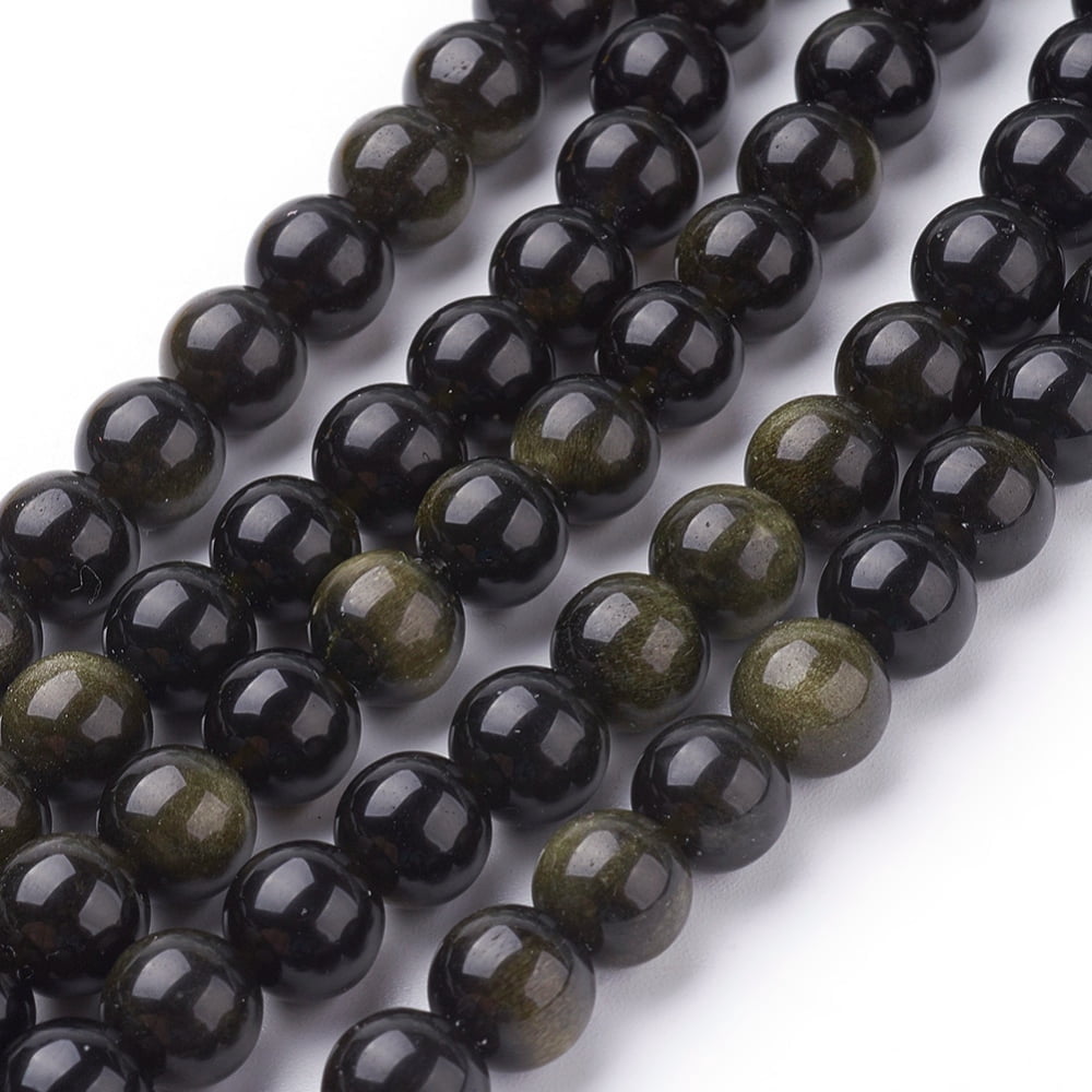 1Strand Natural Golden Sheen Obsidian Beads Strands Round 8mm Hole: 1mm ...