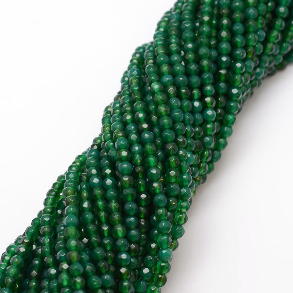 1Strand Natural Green Onyx Agate Bead Strands Dyed & Heated Faceted Round Green 4mm Hole: 0.8mm ...