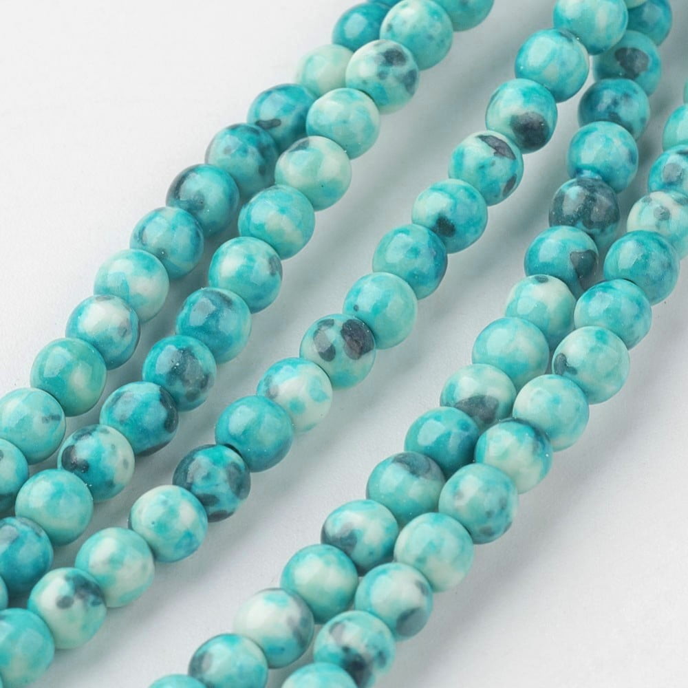 1Strand Natural Ocean White Jade Bead Strands Round Dyed Dark Turquoise ...