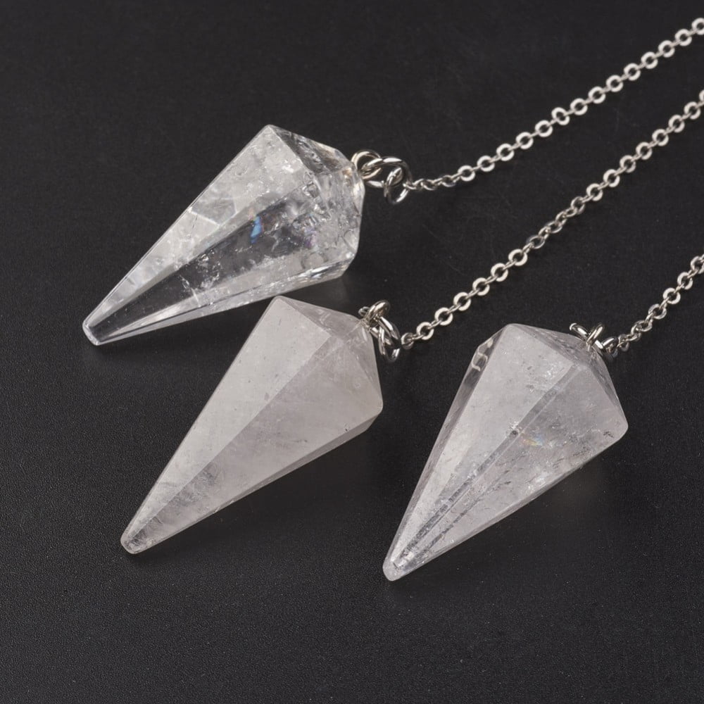 1Strand Natural Quartz Crystal Hexagonal Pointed Dowsing Pendulums with ...