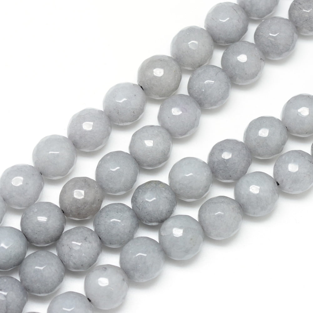 1Strand Natural White Jade Bead Strands Dyed Faceted Round Light Grey ...