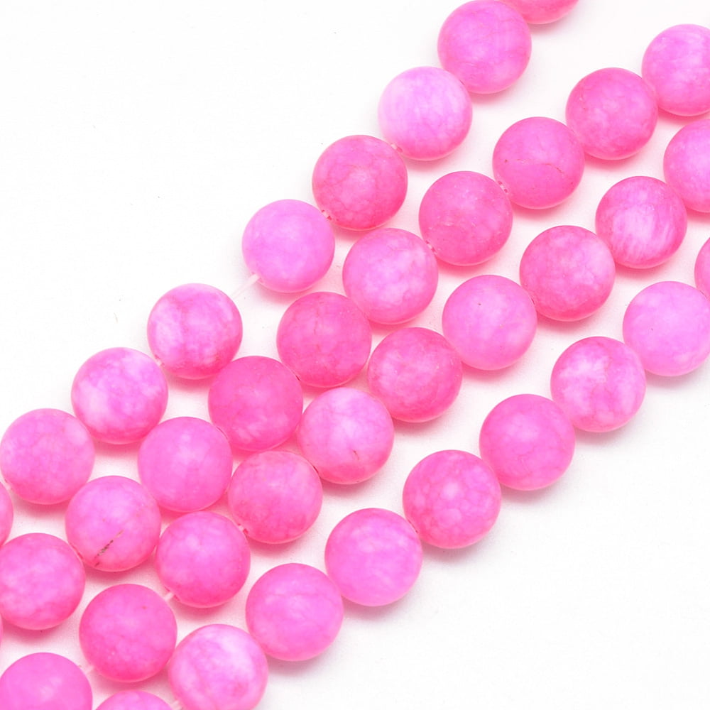 1Strand Natural White Jade Bead Strands Dyed Frosted Round Deep Pink 10 ...