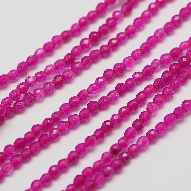 1Strand Natural White Jade Beads Strands Faceted Round Dyed Fuchsia 3mm ...