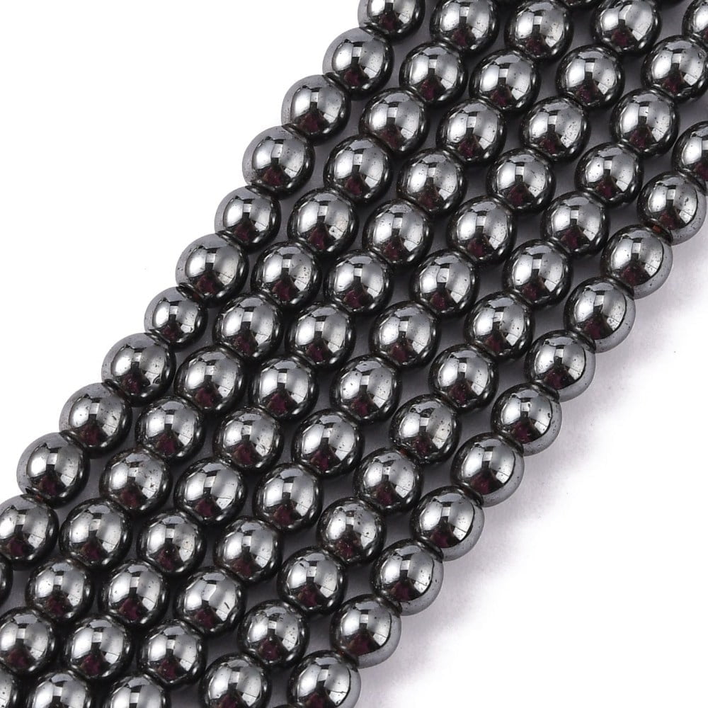 1Strand Non-Magnetic Synthetic Hematite Round Beads Strands Black 4mm ...