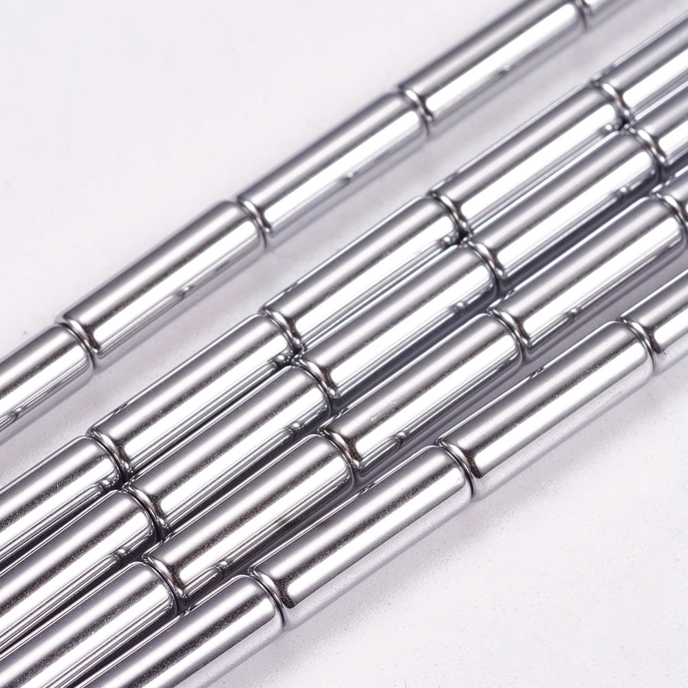 1Strand Non-magnetic Synthetic Hematite Beads Strands Column Silver ...
