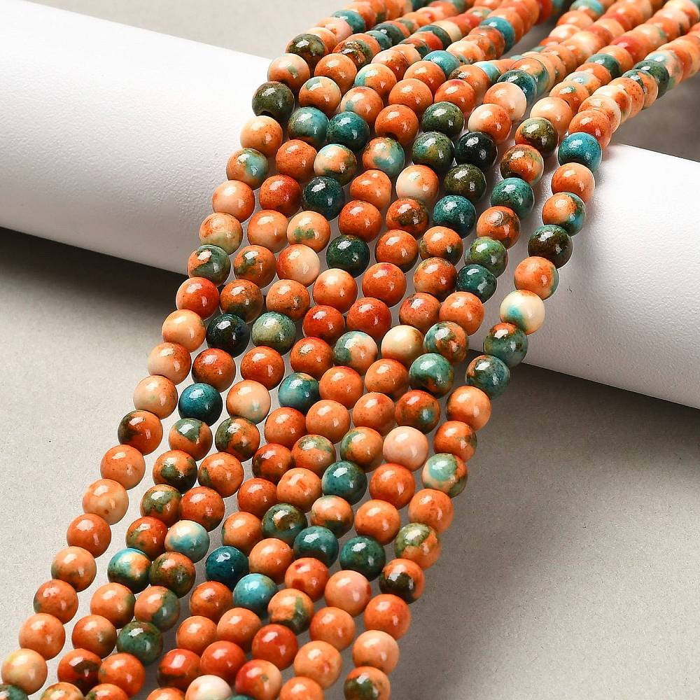 1Strand Ocean White Jade Round Bead Strands Dyed Saddle Brown 4mm Hole ...