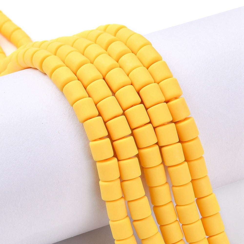1Strand Polymer Clay Bead Strands Column Yellow 5~7x6mm Hole: 1.5~2mm ...