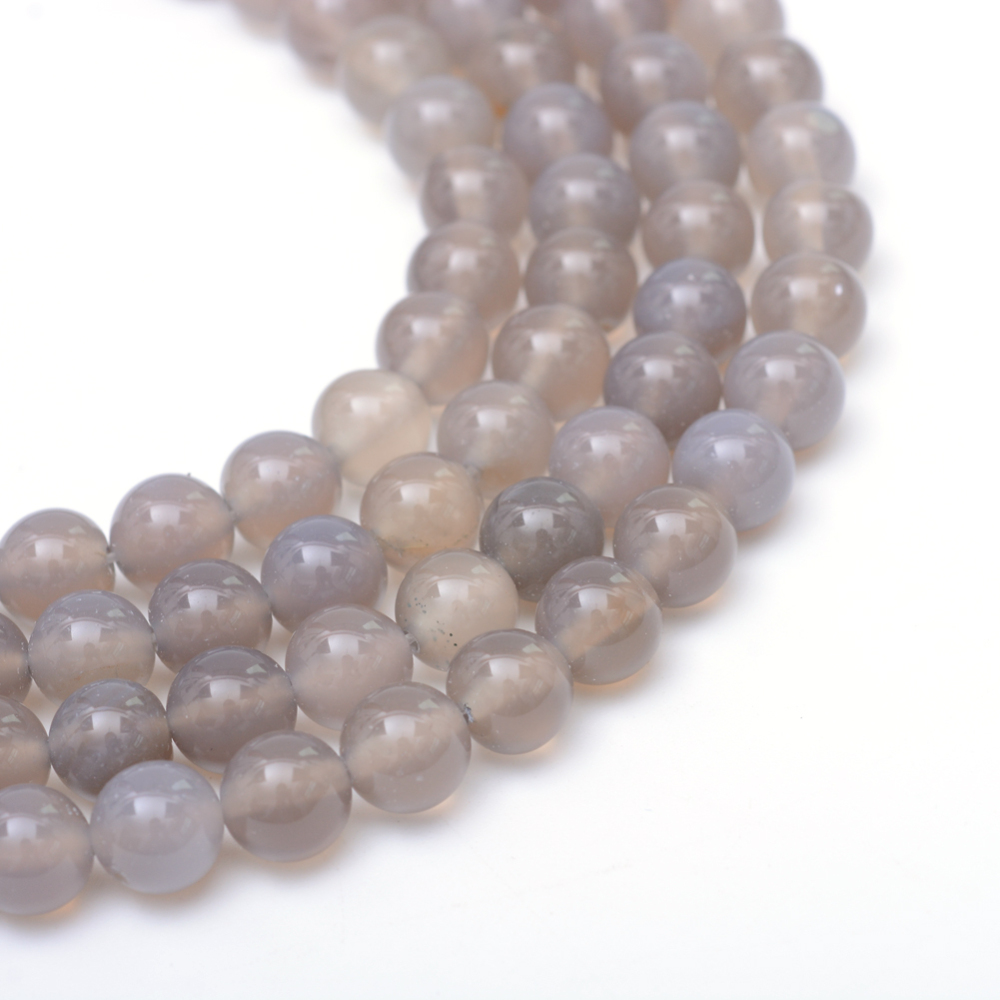 1Strand Round Natural Grey Agate Bead Strands Grade A 8~9mm Hole: 1mm ...