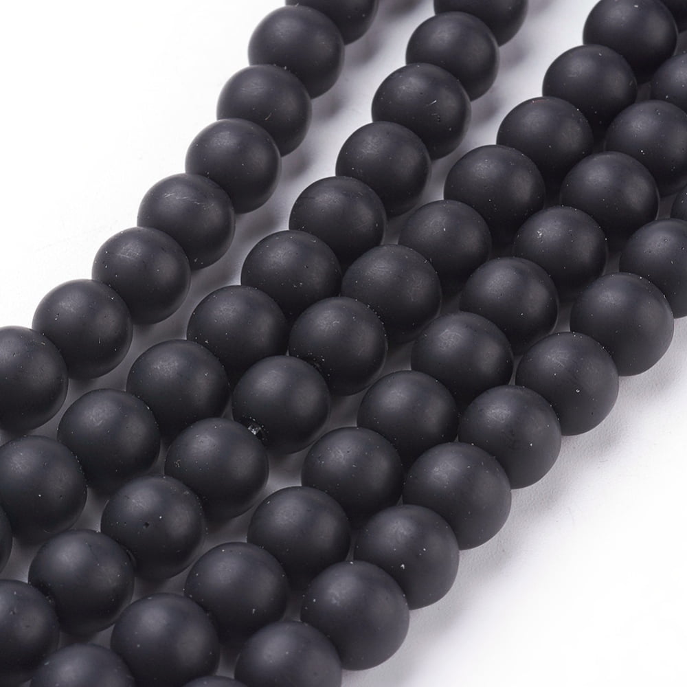 1Strand Synthetic Black Stone Beads Strands Frosted Round Black 8mm ...