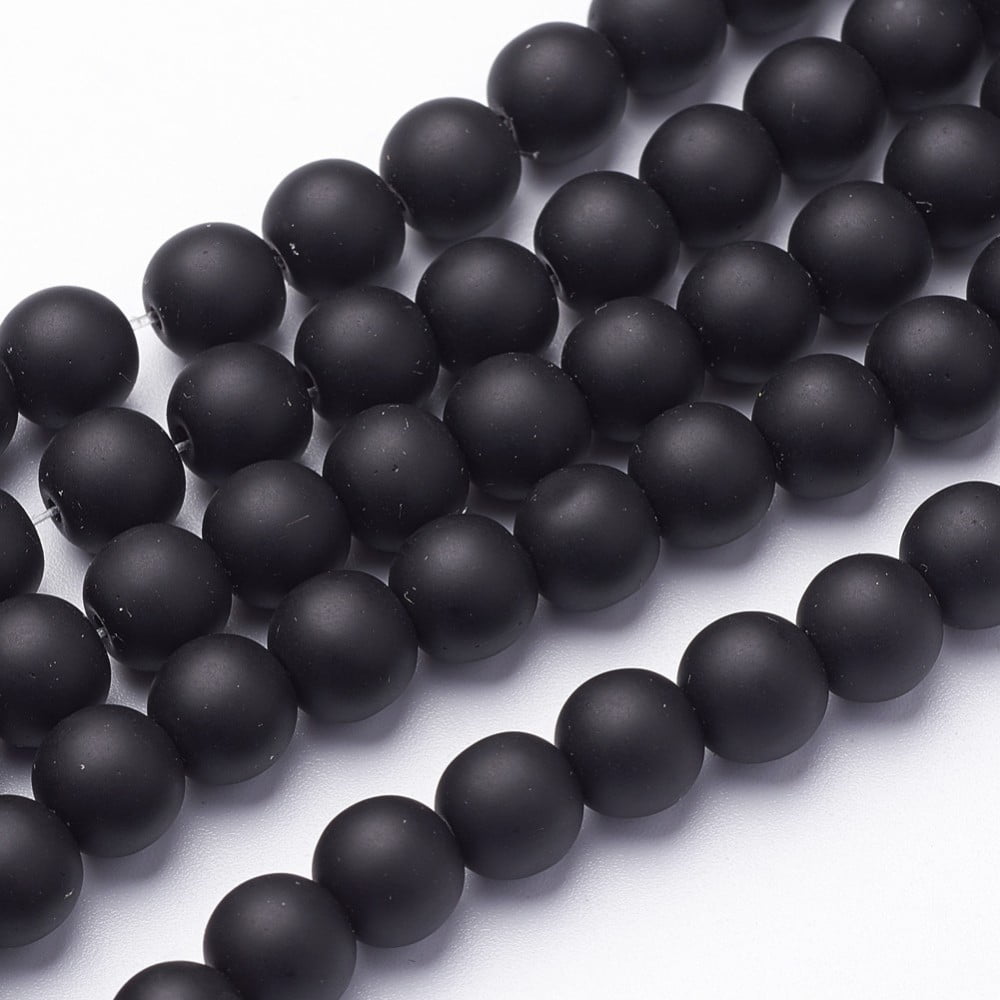 1Strand Synthetic Black Stone Beads Strands Round Frosted Black 8mm ...