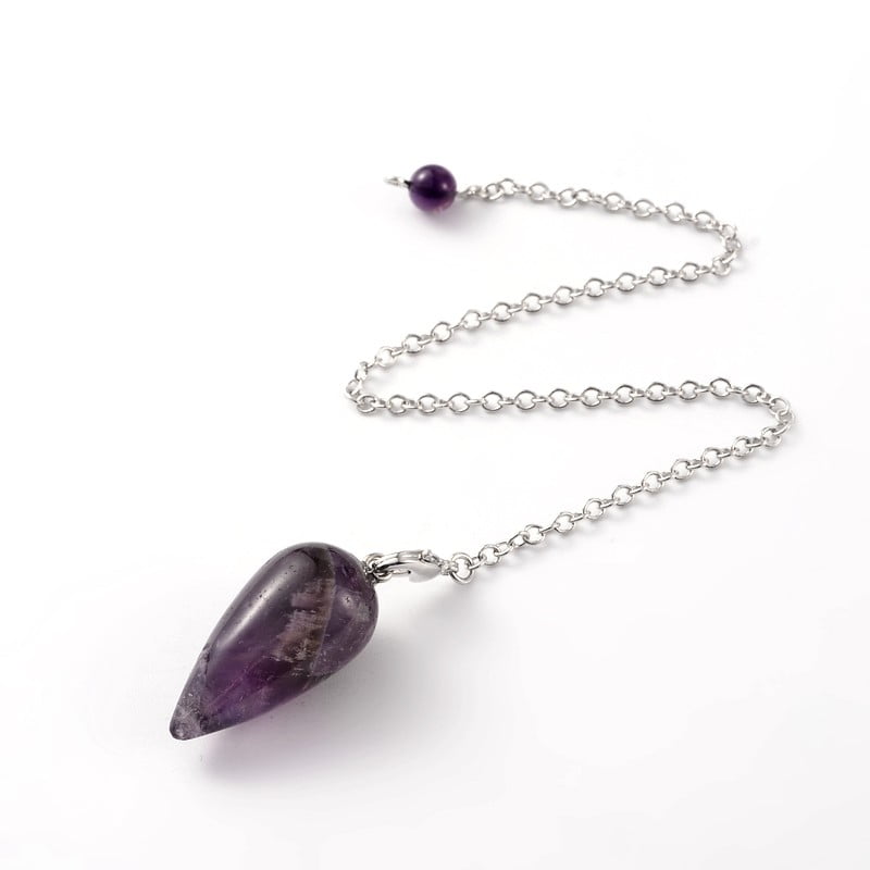 1Strand Teardrop Platinum Tone Brass Amethyst Dowsing Pendulums with ...