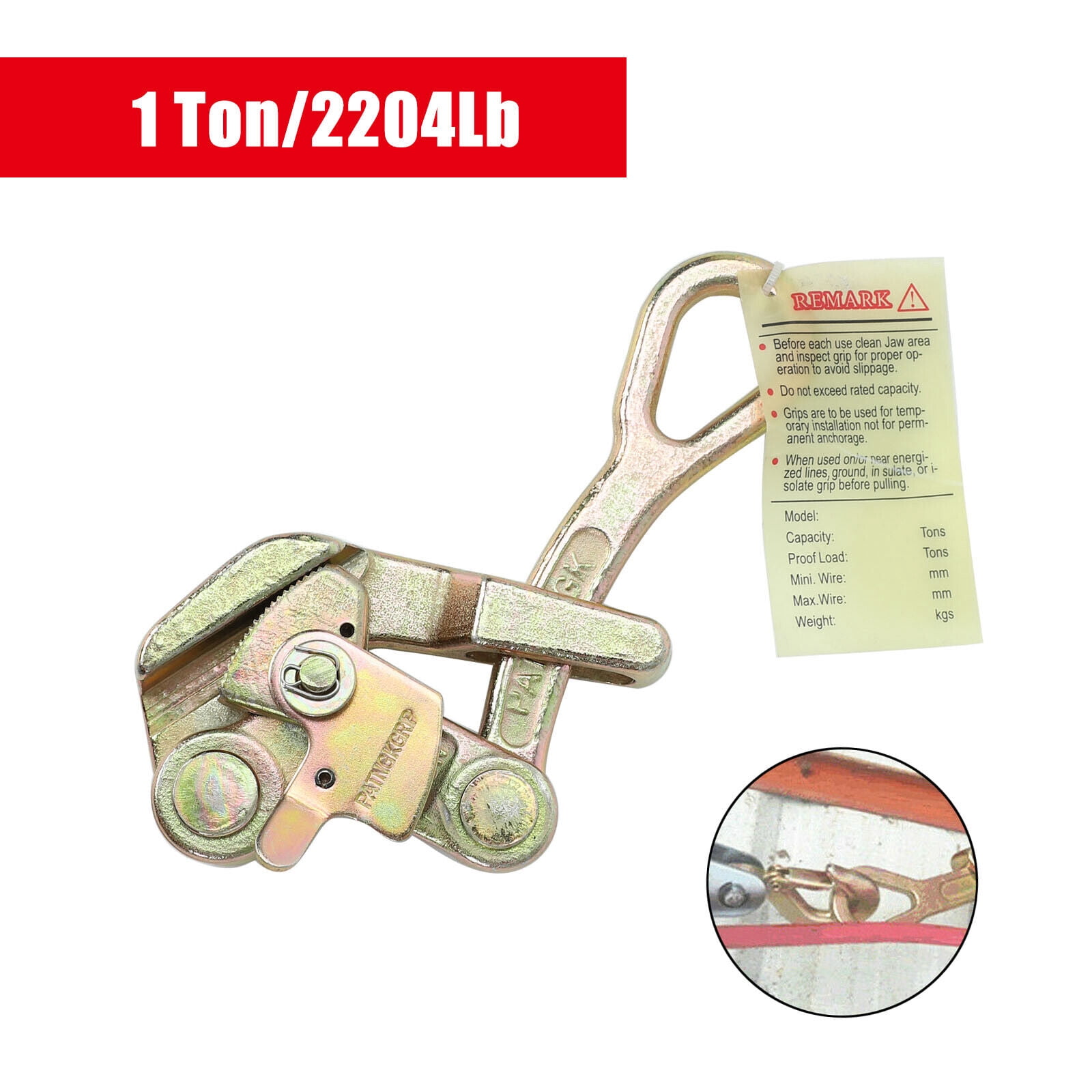 1T/2204Lb Cable Clamp Pulling Jaw Grip Haven Grip Strand Wire Rope Hand ...