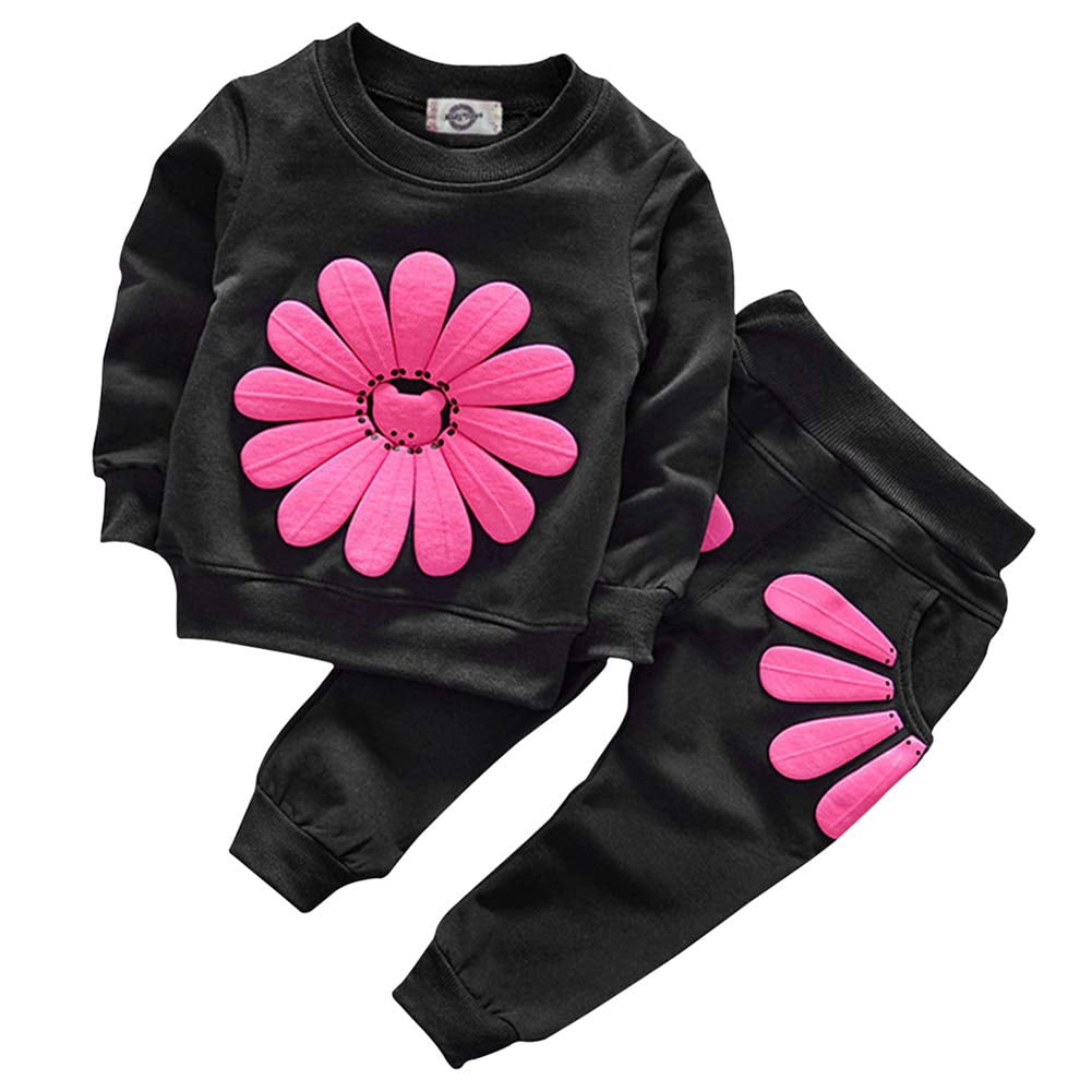 Toddler Kids Baby Girl 1-4T Sunflower Outfit Set, Long Sleeve ...