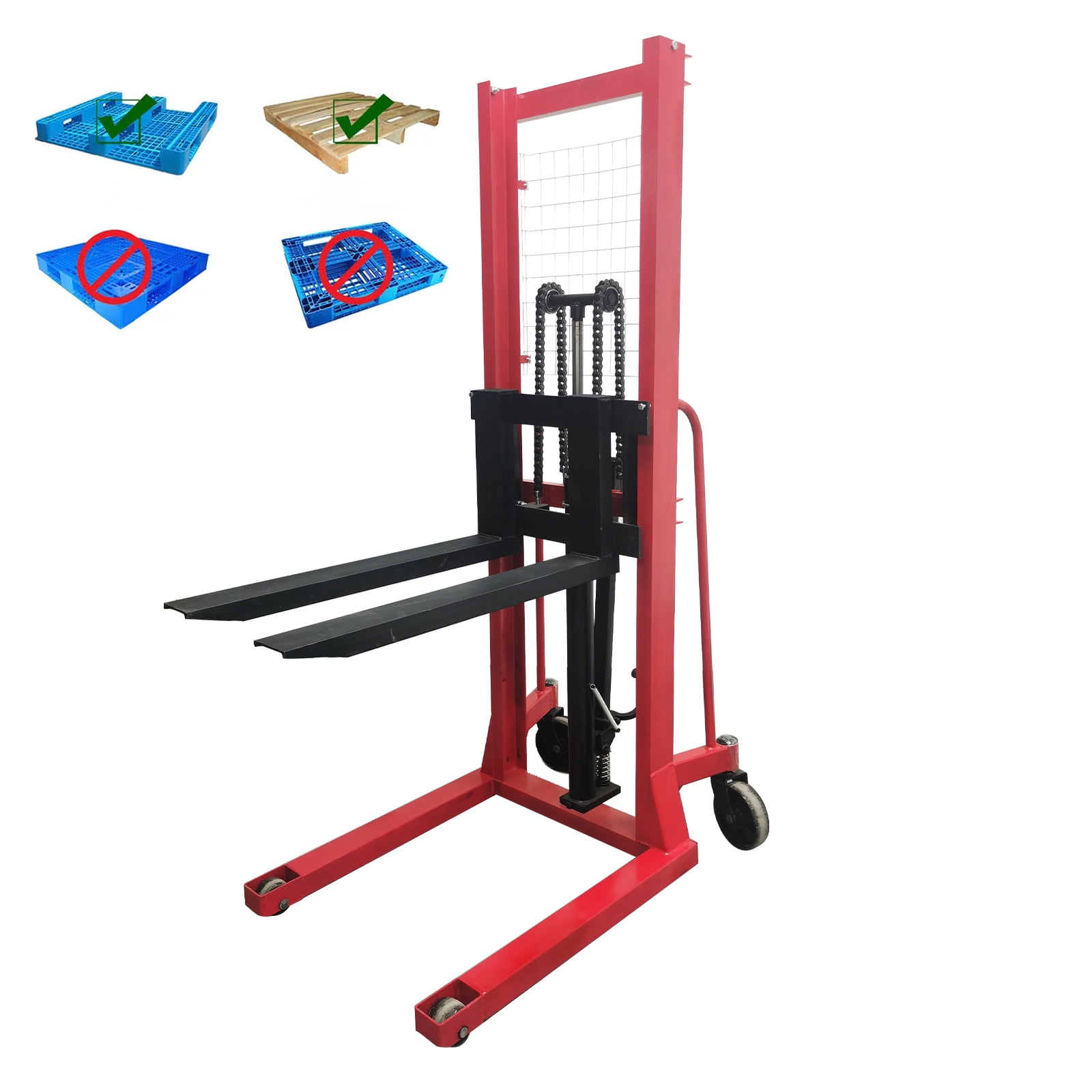 1T Forklift Truck Stacker Hydraulic Manual Lifting Hoisting Handling ...