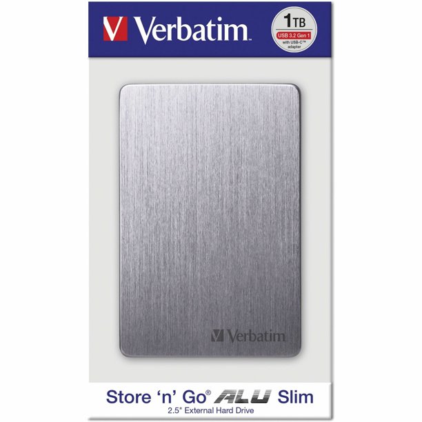Verbatim 53663 1 TB USB 3.2 Gen 1 Store n' Go ALU Slim Portable Hard ...