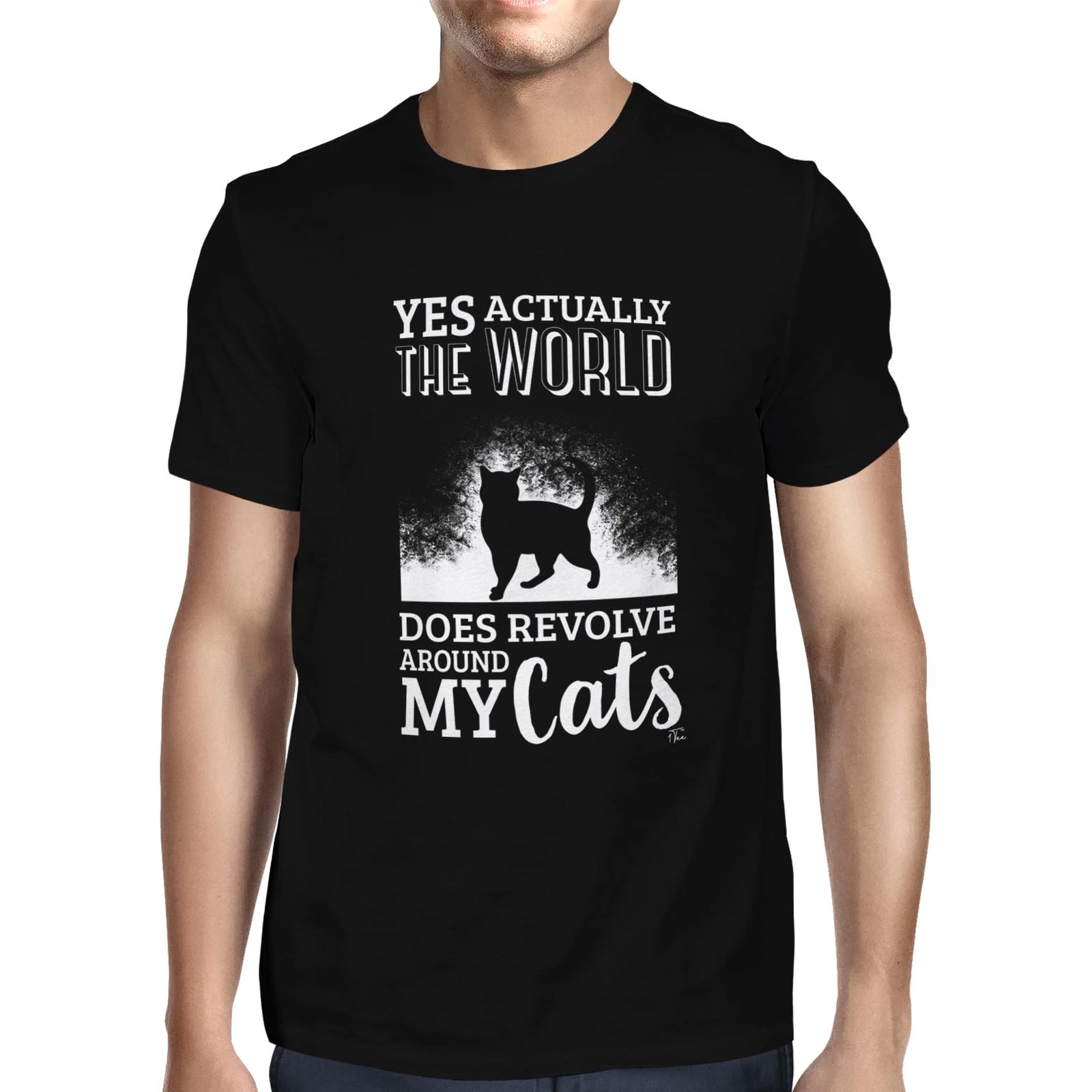 1Tee Mens Yes Actually The World Does Revolve Around My Cats T-Shirt ...