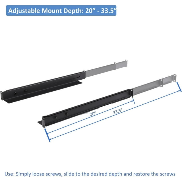 1U Heavy Duty Server Rack Rails Adjustable Mounting Depth 20-33.5 inch ...