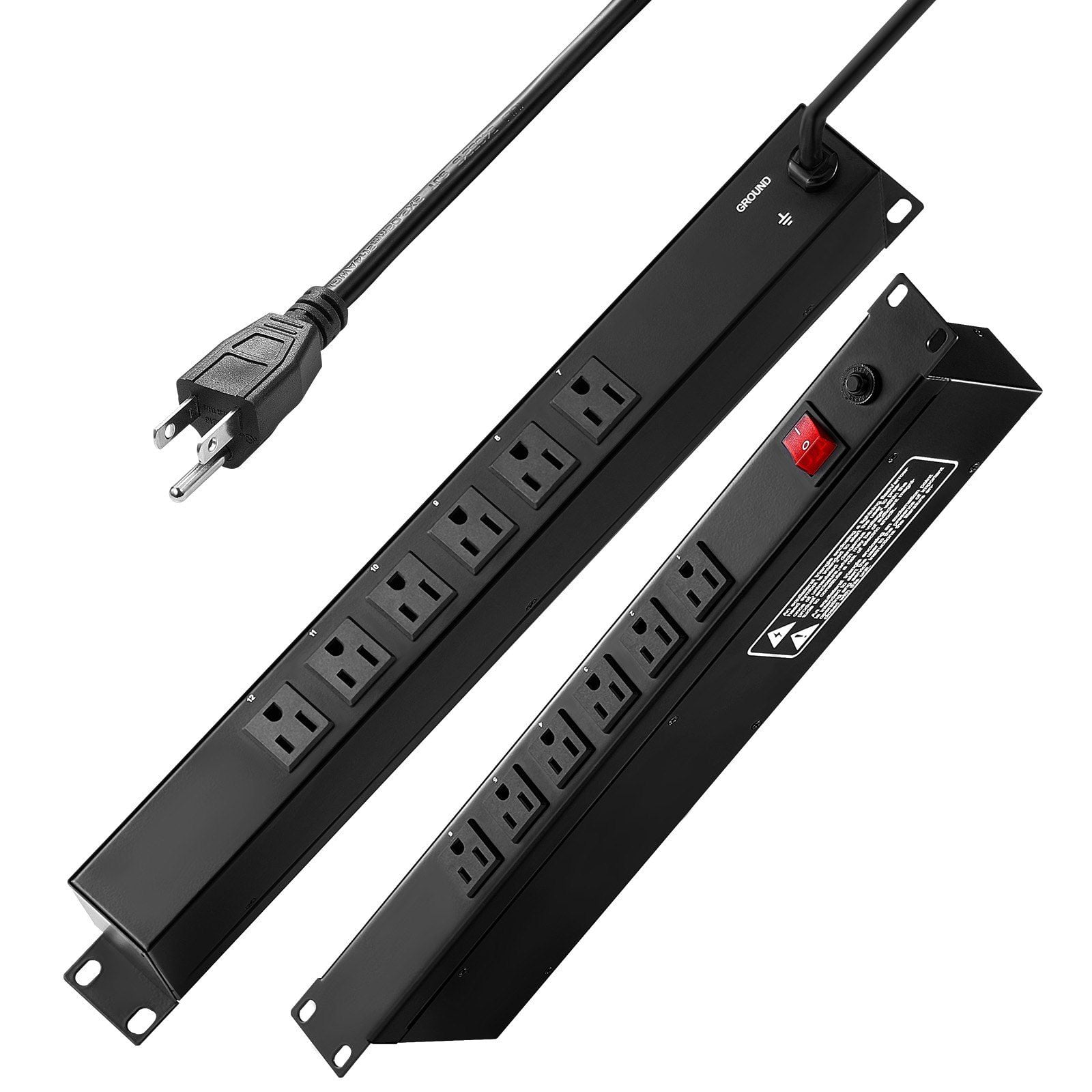 1U Rack Mount PDU 12 Outlets 110-125V 15A with Surge Overload ...