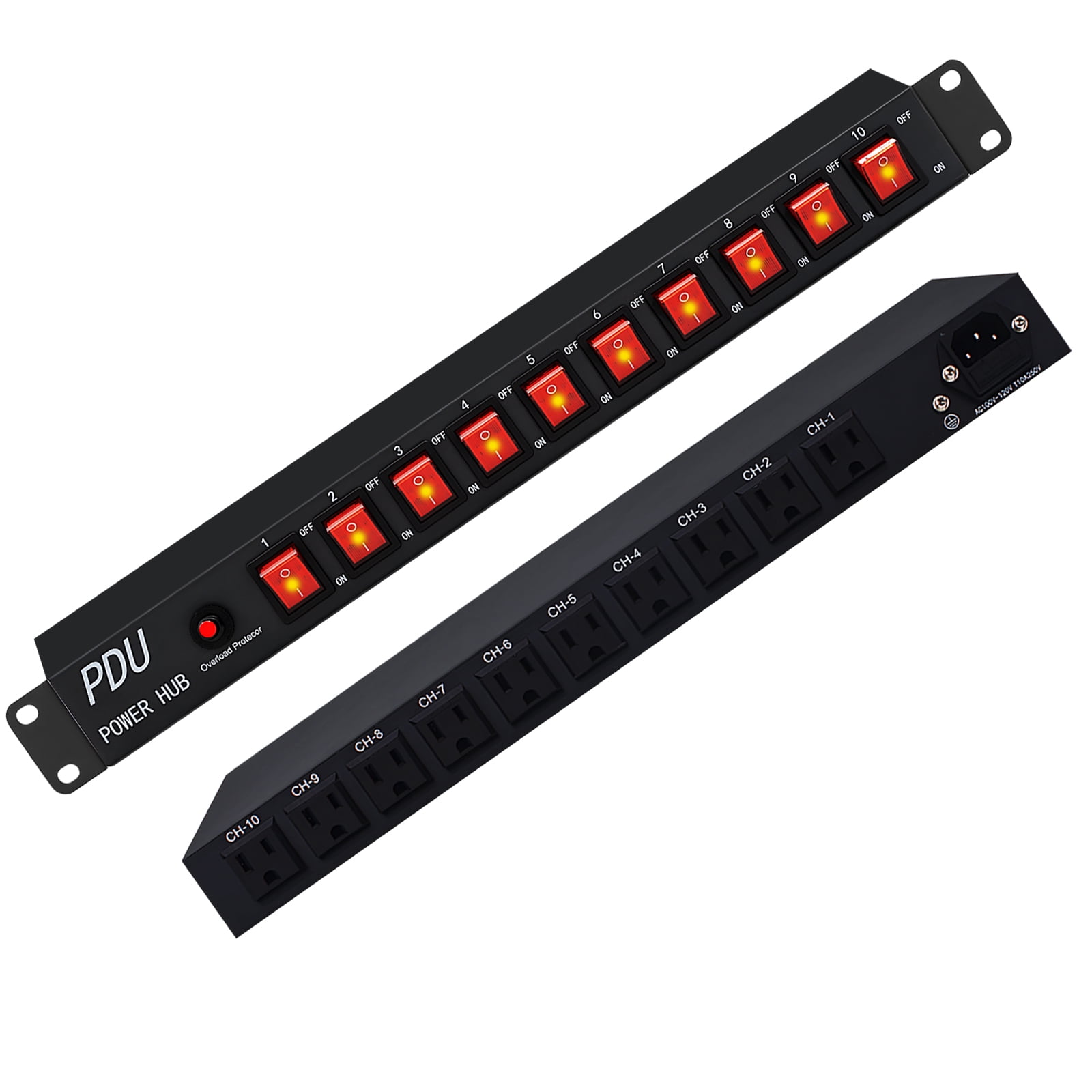 1U Rack Mount PDU Power Strip - Surge Protection AC 100V-240V-15A.for ...