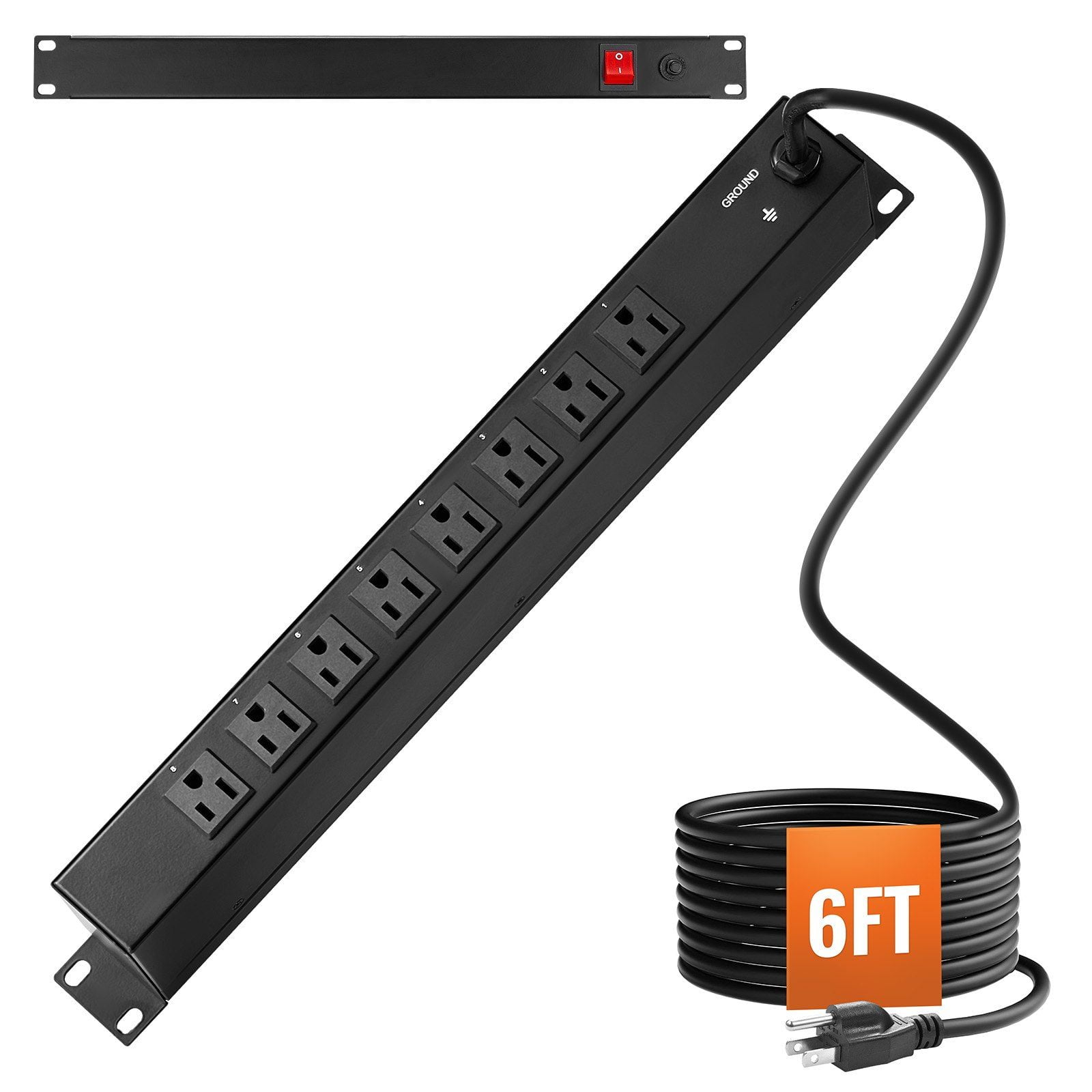 1U Rack Mount PDU with 8 Outlets Surge and Overload Protection for 19 ...